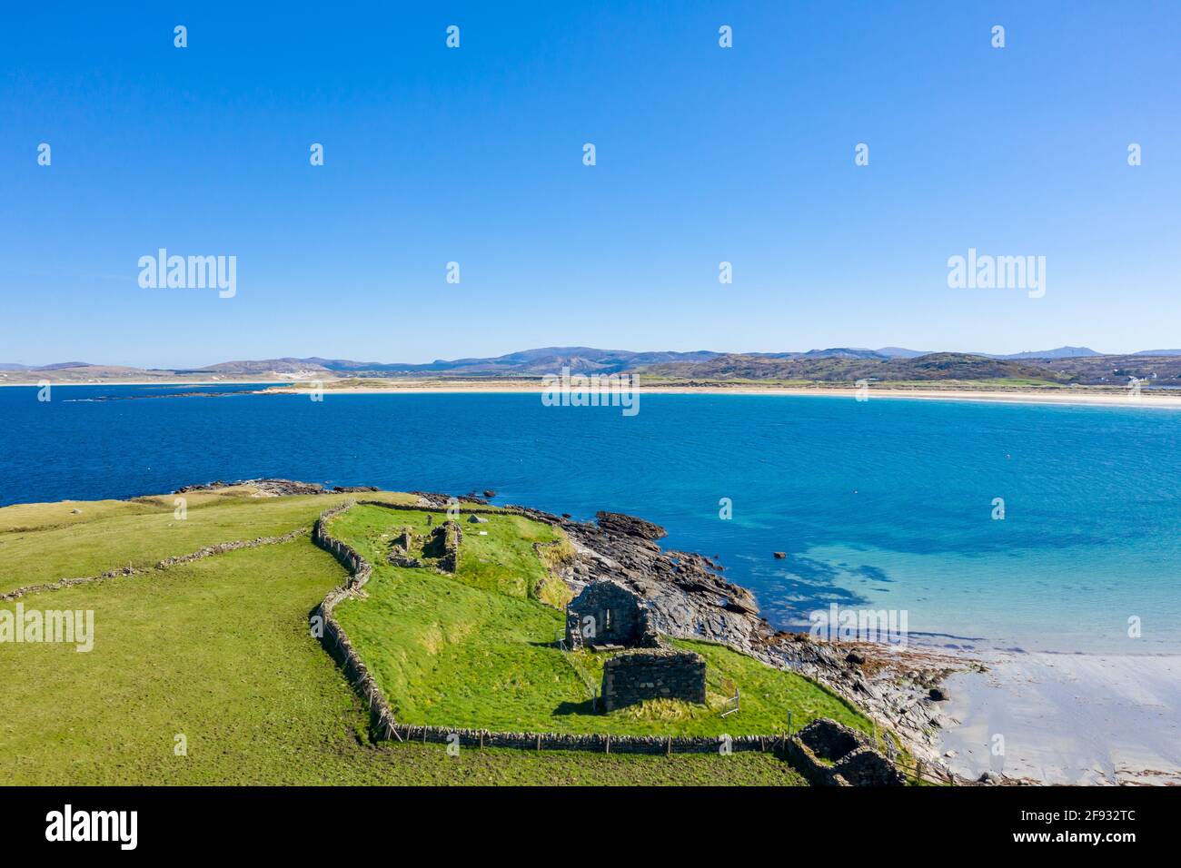 Aerial view of Inishkeel Island by Portnoo in County Donegal, Ireland ...