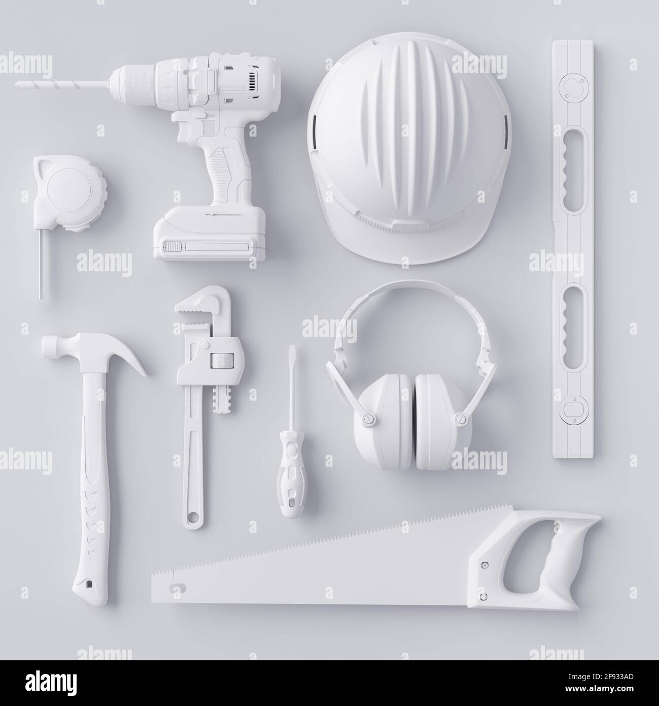 Top view of monochrome construction tools for repair and installation ...