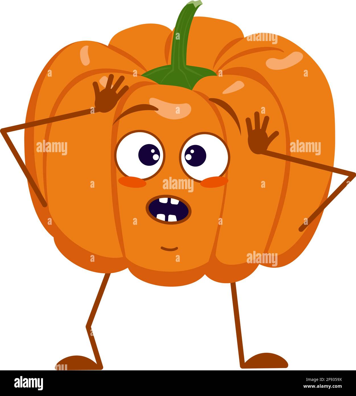 Cute pumpkin character with emotions in a panic grabs his head, face ...
