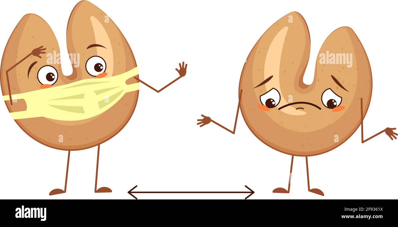 Cute chinese fortune cookies characters with face and mask keep ...