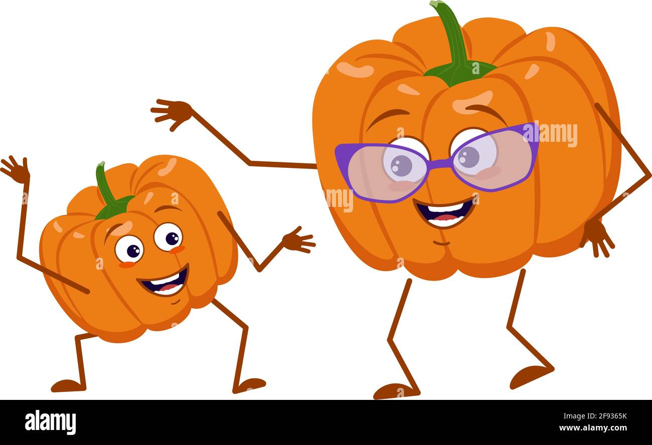 Cute pumpkin characters funny grandmother and grandson, arms and legs ...