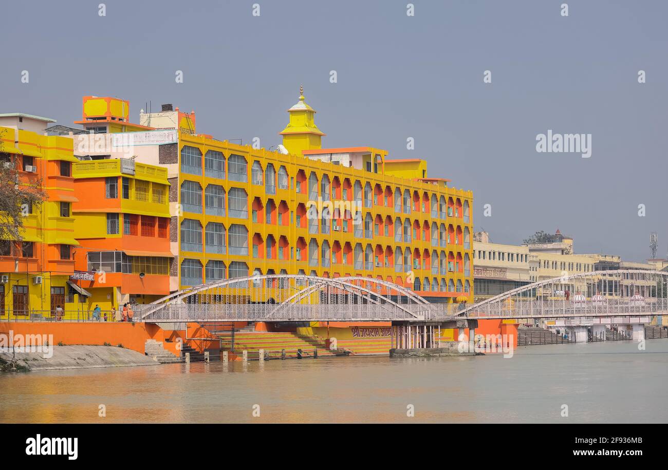 HARIDWAR, UTTARAKHAND, INDIA - FEBRUARY 2021 : Colorful building ...