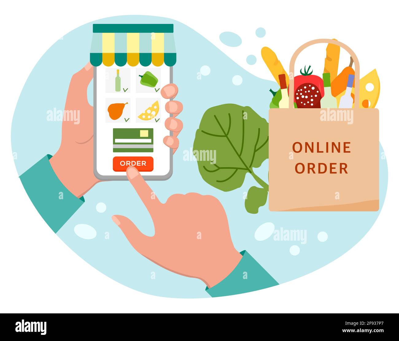 Vector illustration Online Grocery store. Ordering food in application ...