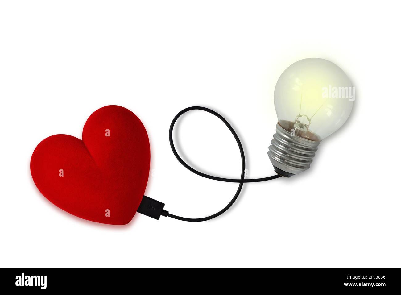 Heart and brain connected with cable on white background - Concept of ...