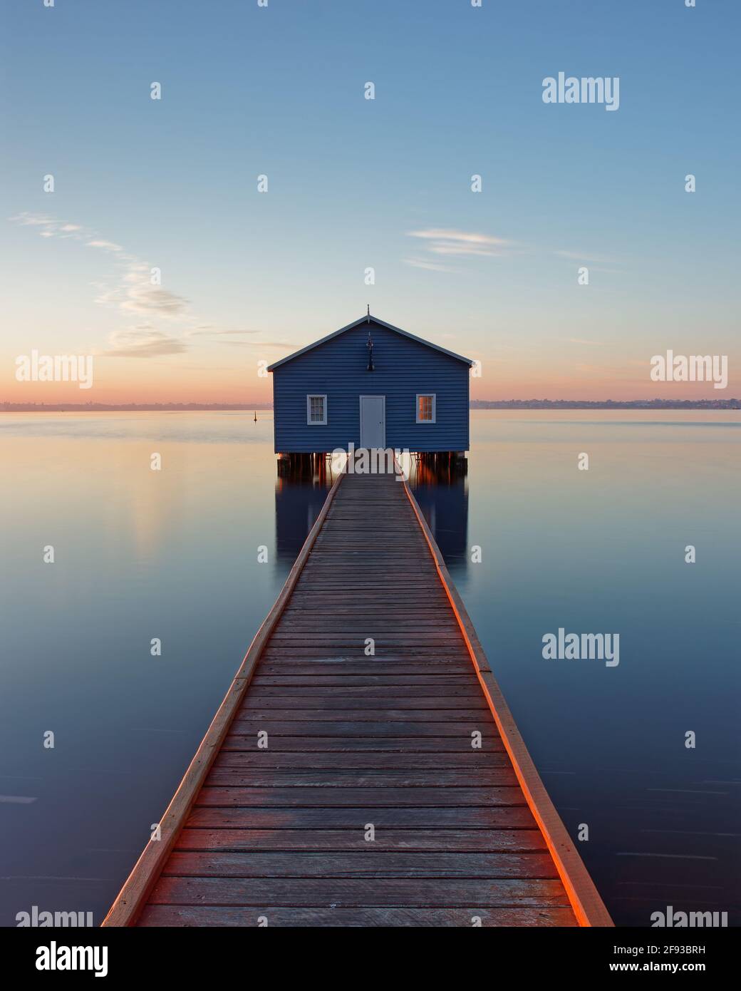 Blue boat shed located in Perth, Western Australia. Photo is a long ...