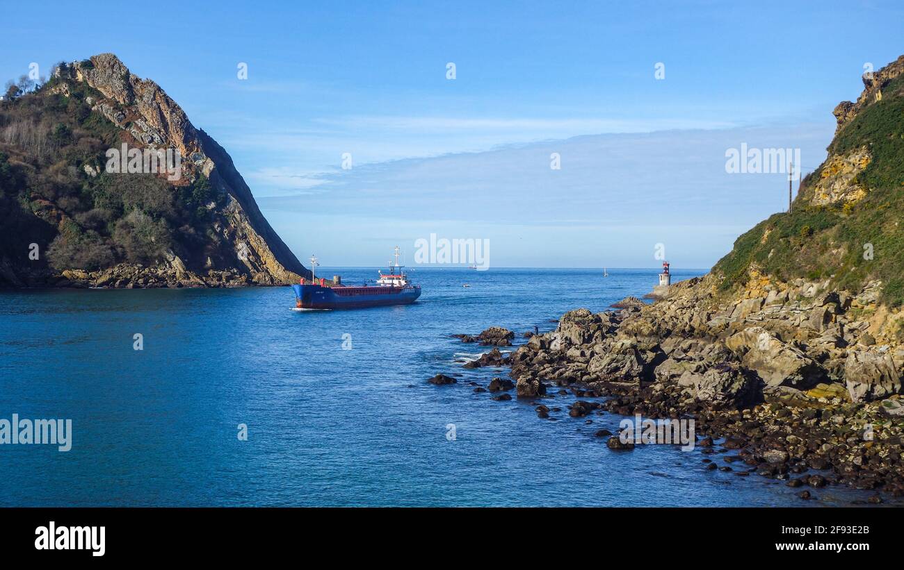 San Sebastian, Spain - March 1, 2021: Puntas Lighthouse and the rugged ...