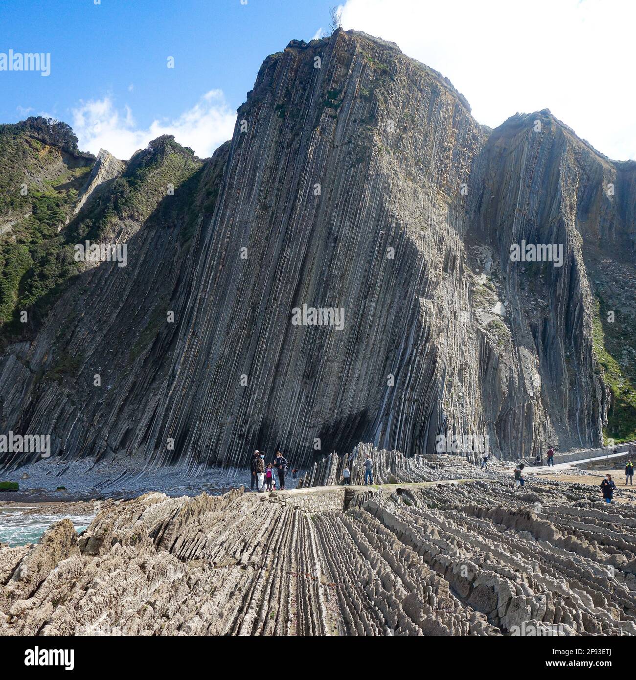 Zumaia, Spain - March 17, 2021: Flysch rock formations on the beach in ...