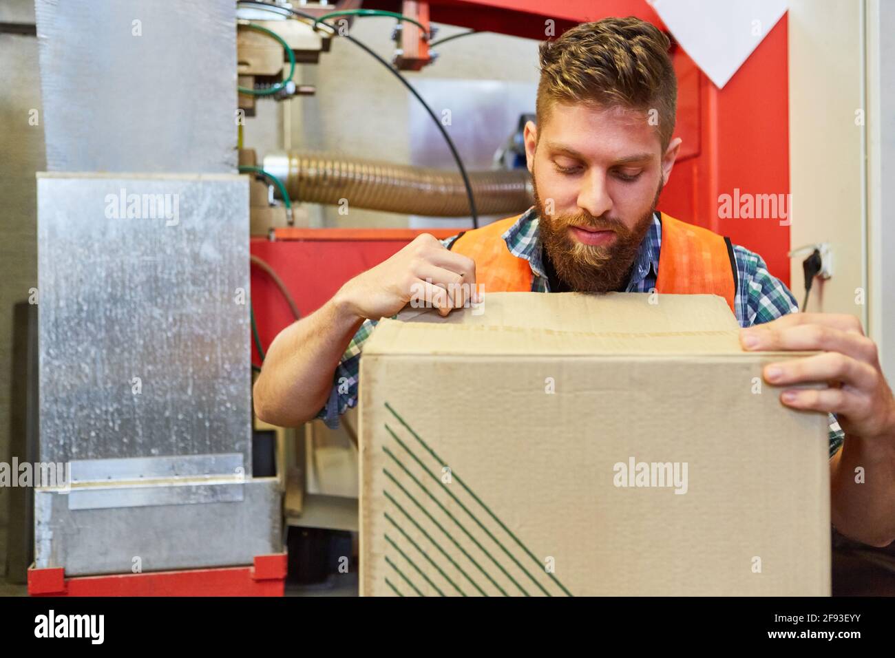 Order picker checks parcels in incoming goods or in goods delivery ...