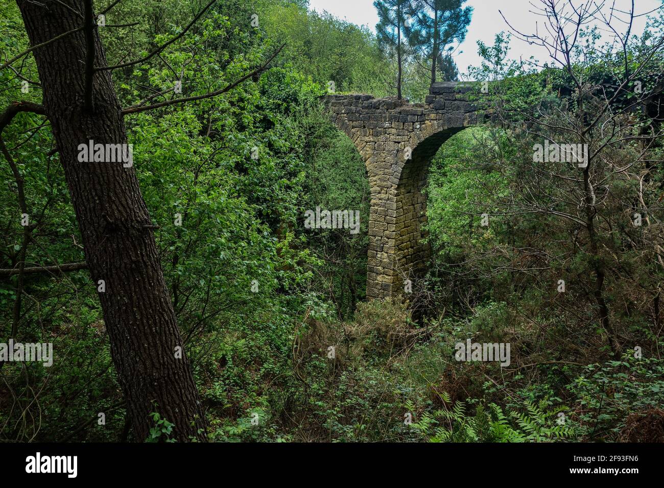 San Sebastian, Spain - April 15, 2021: Ancient stone Aqueduct on a ...
