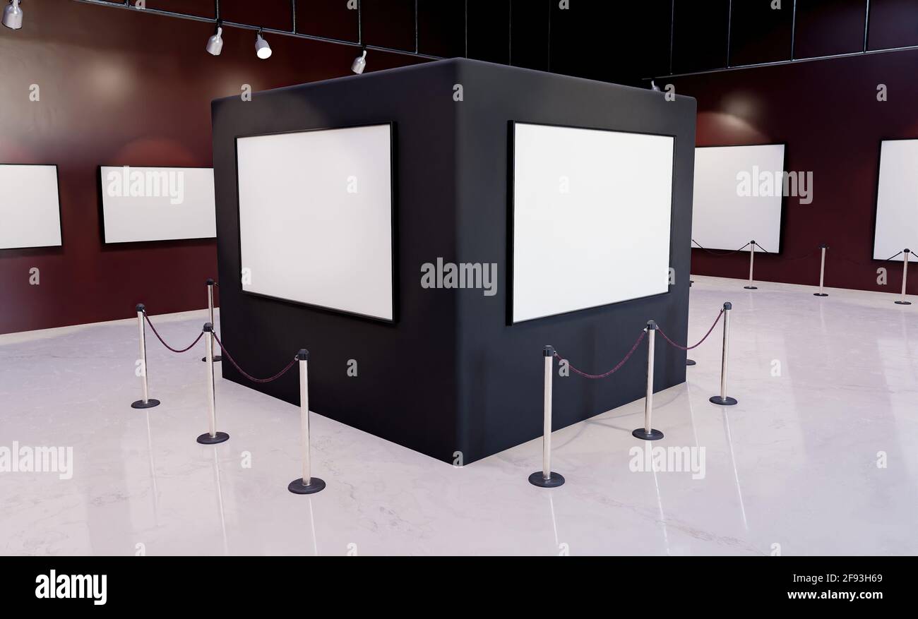 museum column with mockups of frames with illuminating spotlights Stock ...