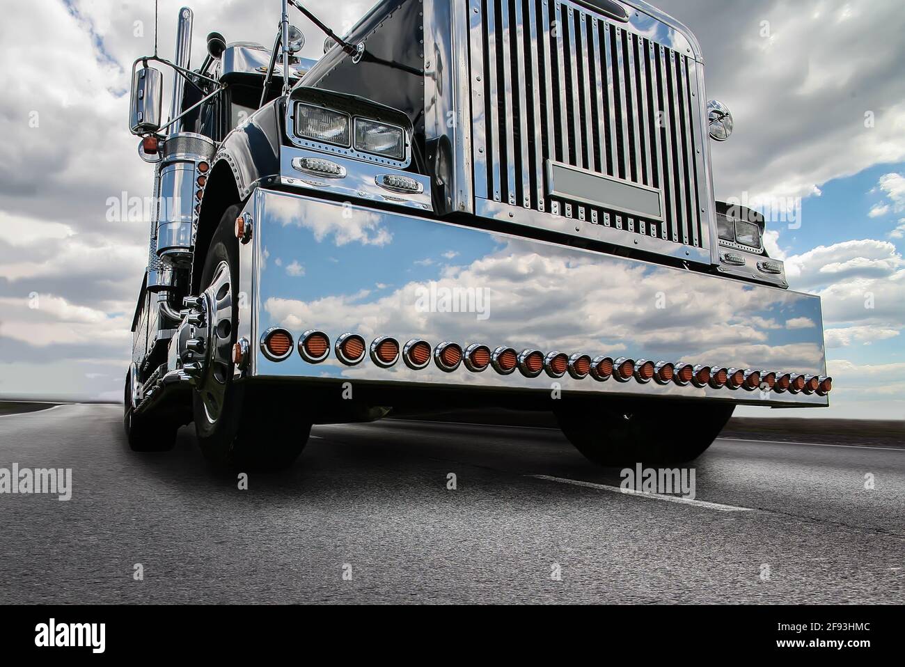 Big American truck moving on a country highway Stock Photo - Alamy
