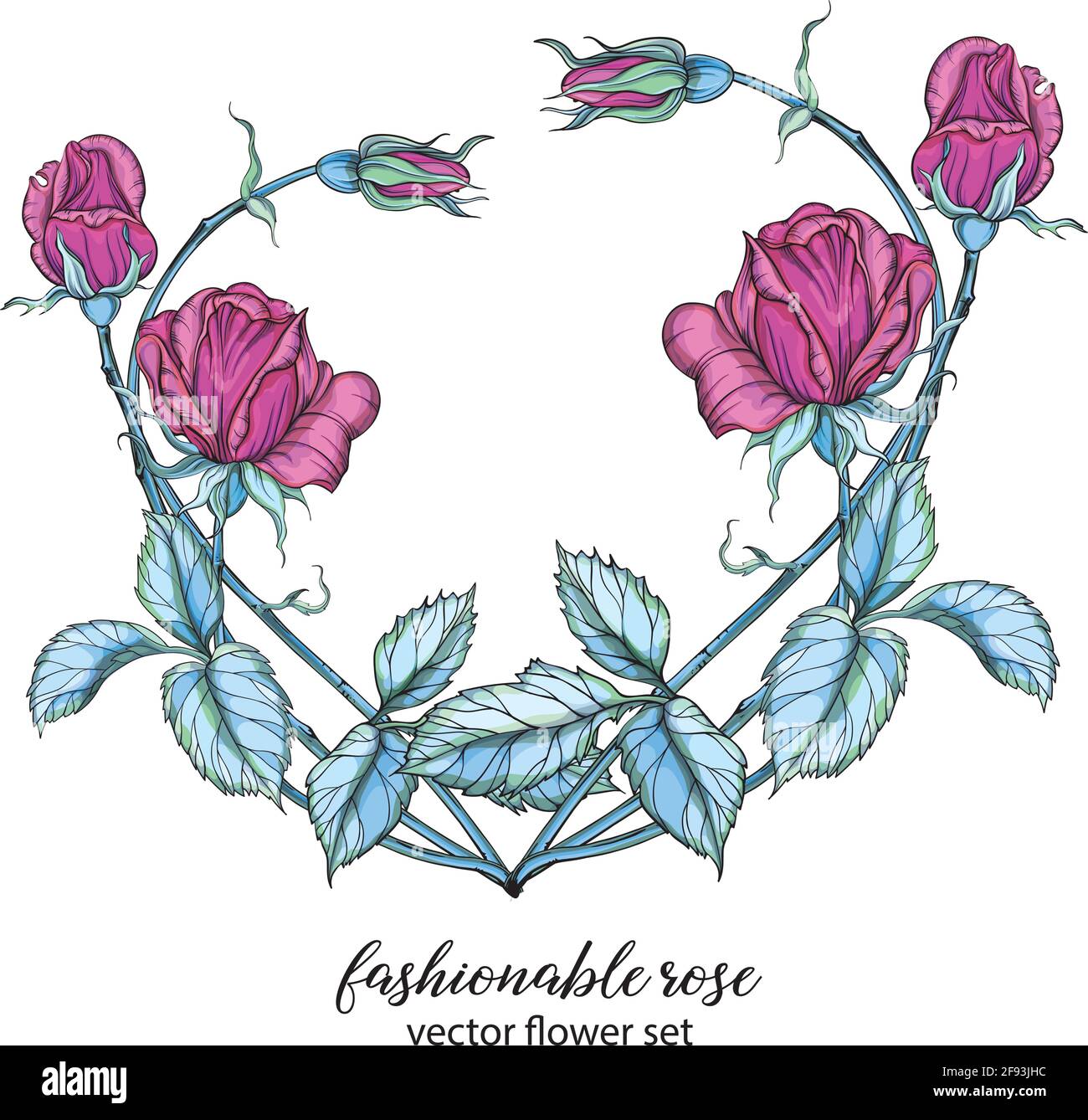 Heart of rose flowers. Pink rose. Vector flower arrangement Stock ...