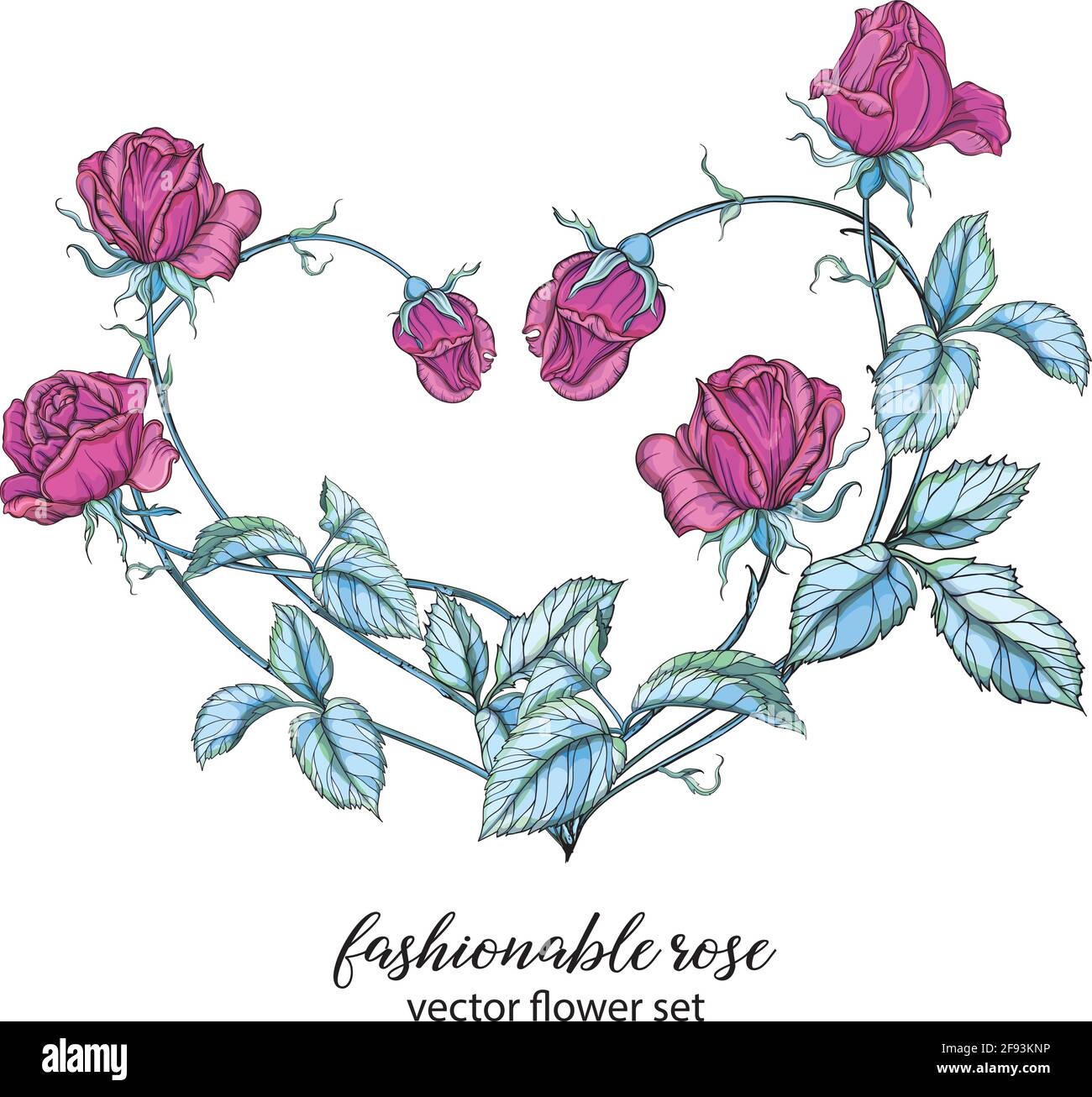 Heart of rose flowers. Pink rose. Vector flower arrangement Stock ...