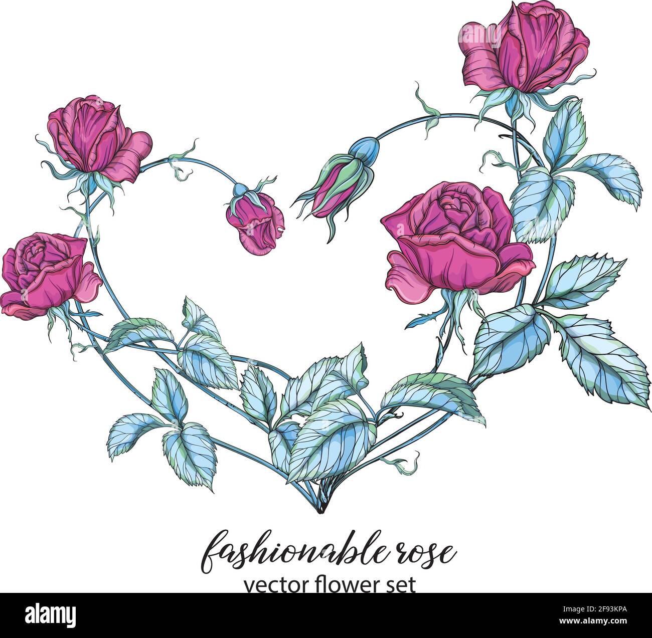 Heart of rose flowers. Pink rose. Vector flower arrangement Stock ...