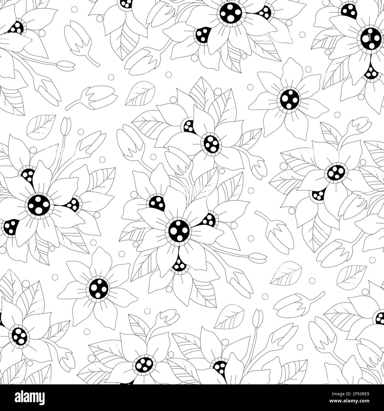 Monochrome doodle bohemian flower seamless pattern, page for adult ...