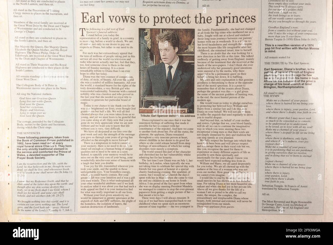 Earl Charles Spencer's eulogy speech in The Sunday Times after the ...