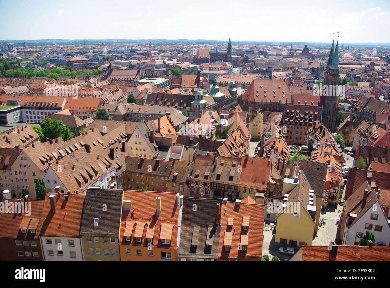 Aerial view of altstadt from the Imperial Castle, Nuremberg, Bavaria ...