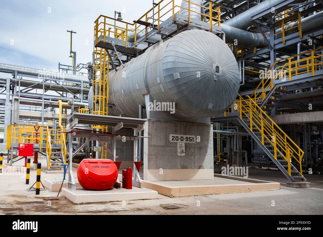 Petrochemical industry. Modern oil refinery plant. Grey heat exchanger ...