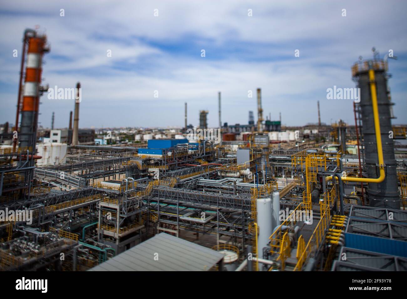 Oil refinery plant in desert. Panorama view. Tilt-shift photo ...