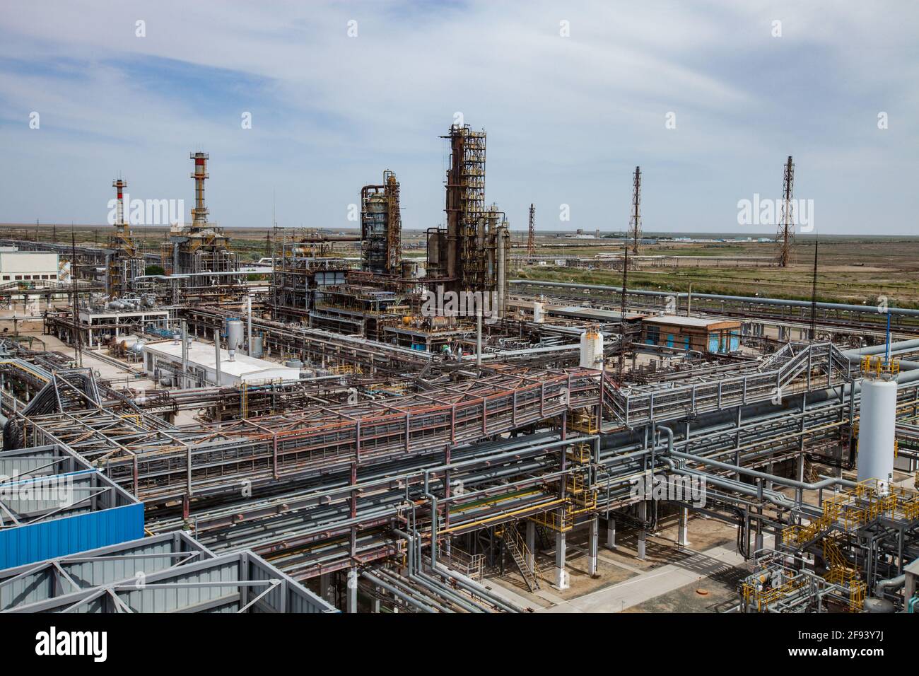 Panorama view of oil refinery plant. the distillation columns and ...