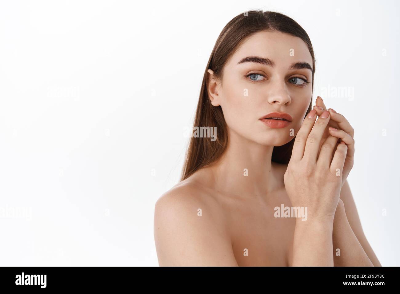 Portrait of young and beautiful woman with perfect smooth skin. Concept ...