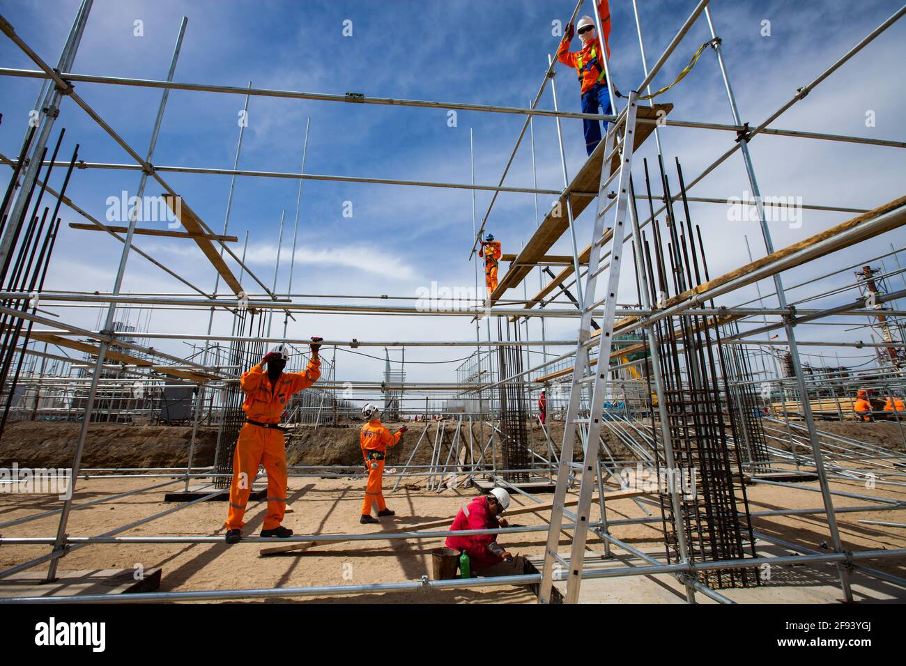 Atyrau/Kazakhstan - May 21 2012: Industrial climbers on assembling ...