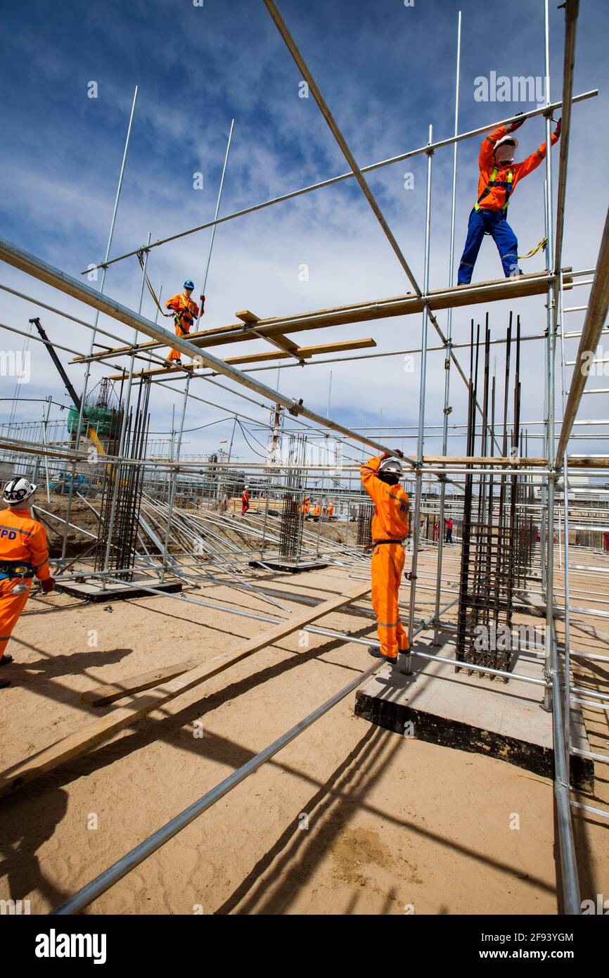 Atyrau/Kazakhstan - May 21 2012:Industrial climbers on assembling ...