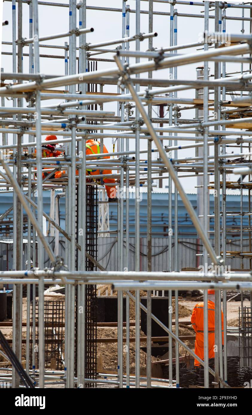 Atyrau/Kazakhstan - May 21 2012: Industrial climbers on assembling ...