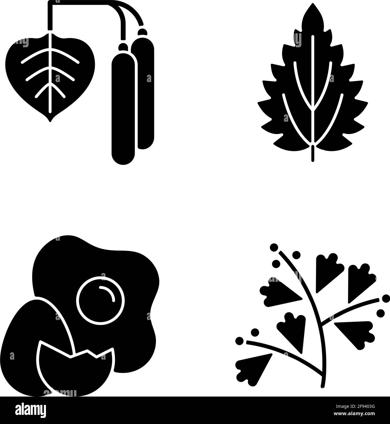 Intolerance for allergen black glyph icons set on white space Stock ...