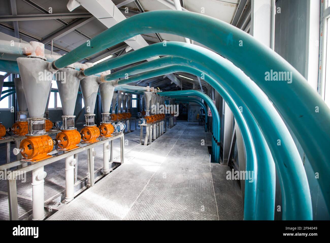Aktobe region, Kazakhstan - May 06, 2012: Wheat flour production line ...