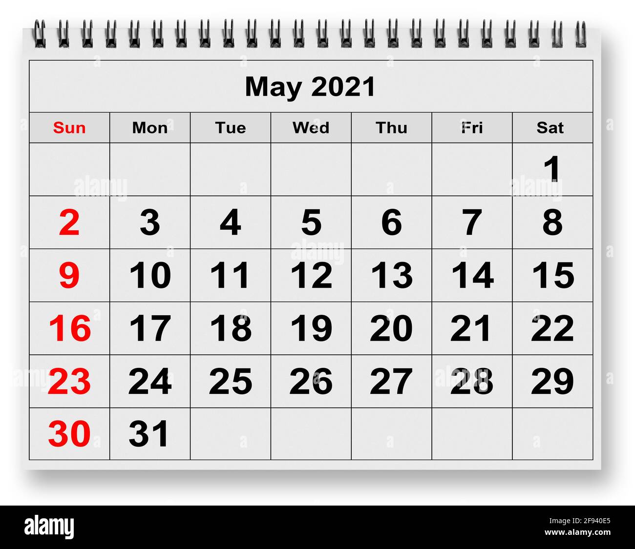 One page of the annual monthly calendar - May 2021 Stock Photo - Alamy