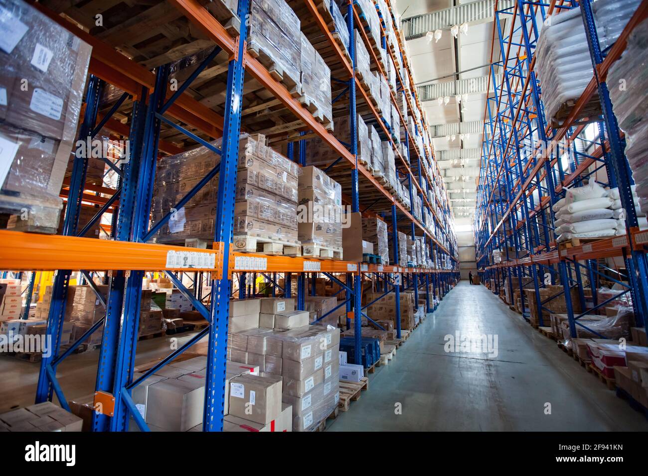 Modern logistic centre and warehouse rack system. Aktobe, Kazakhstan ...