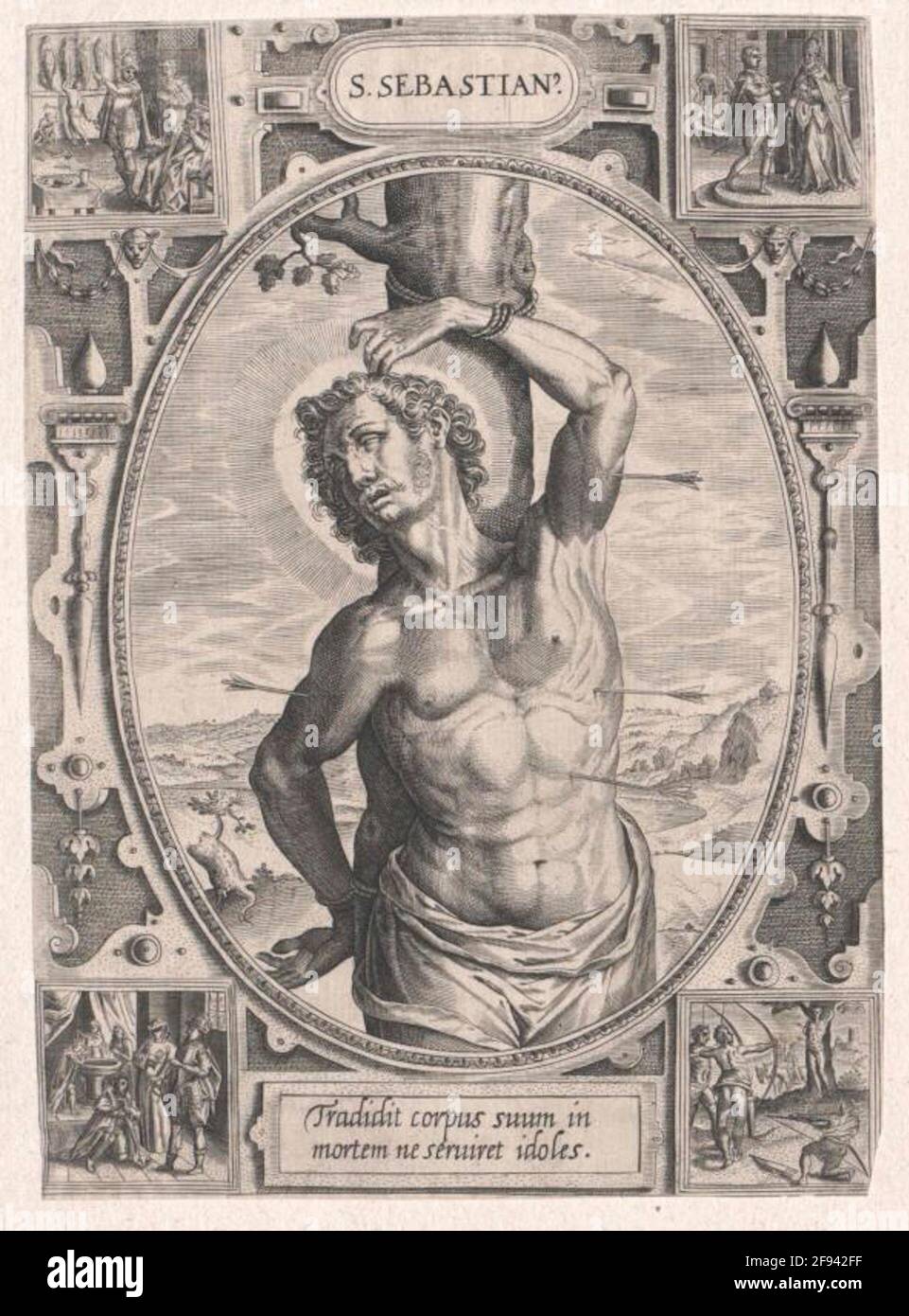 Portrait of Holy Sebastian, martyrs with scenic representations from ...