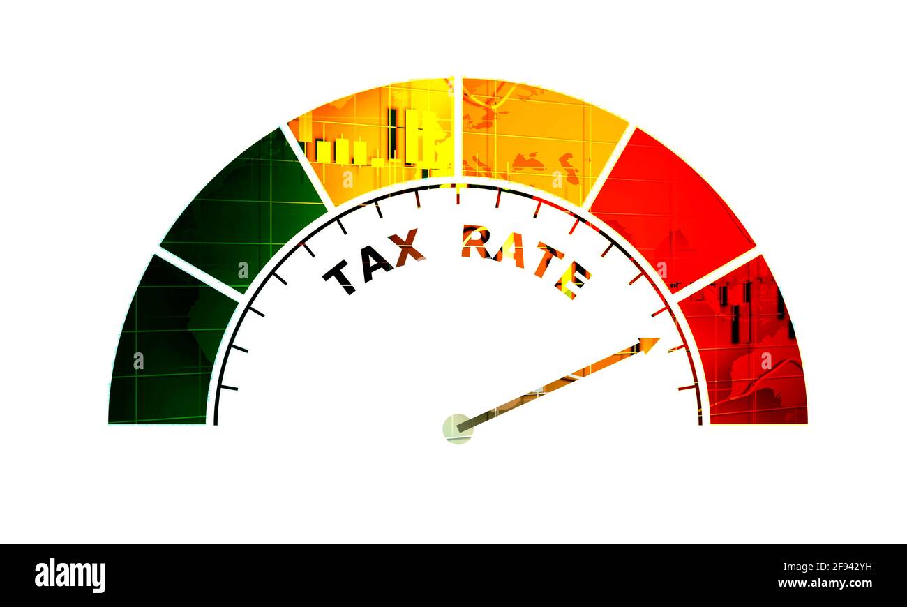 Abstract meter read high level of tax rate result. Color scale with ...