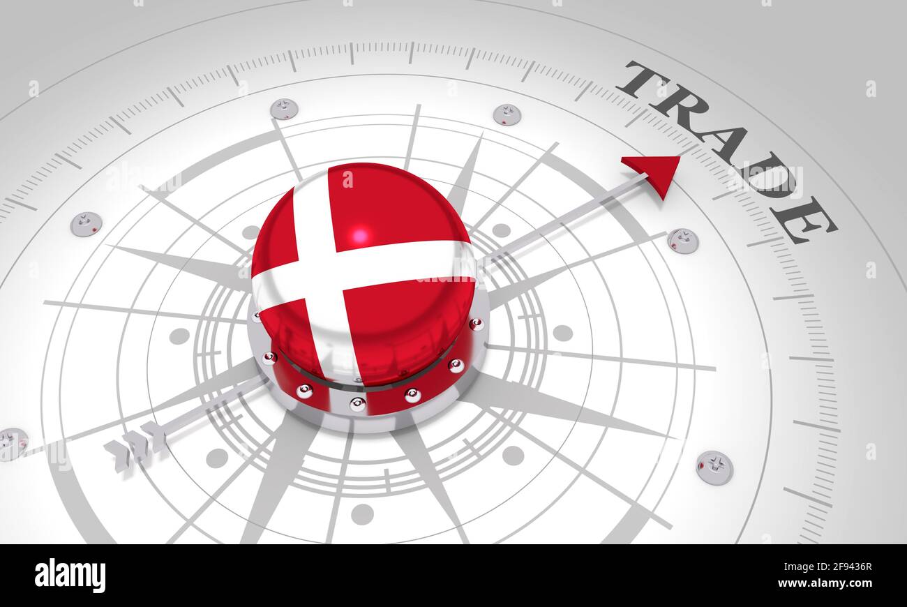 Business concept. Abstract compass points to the trade word. Flag of ...