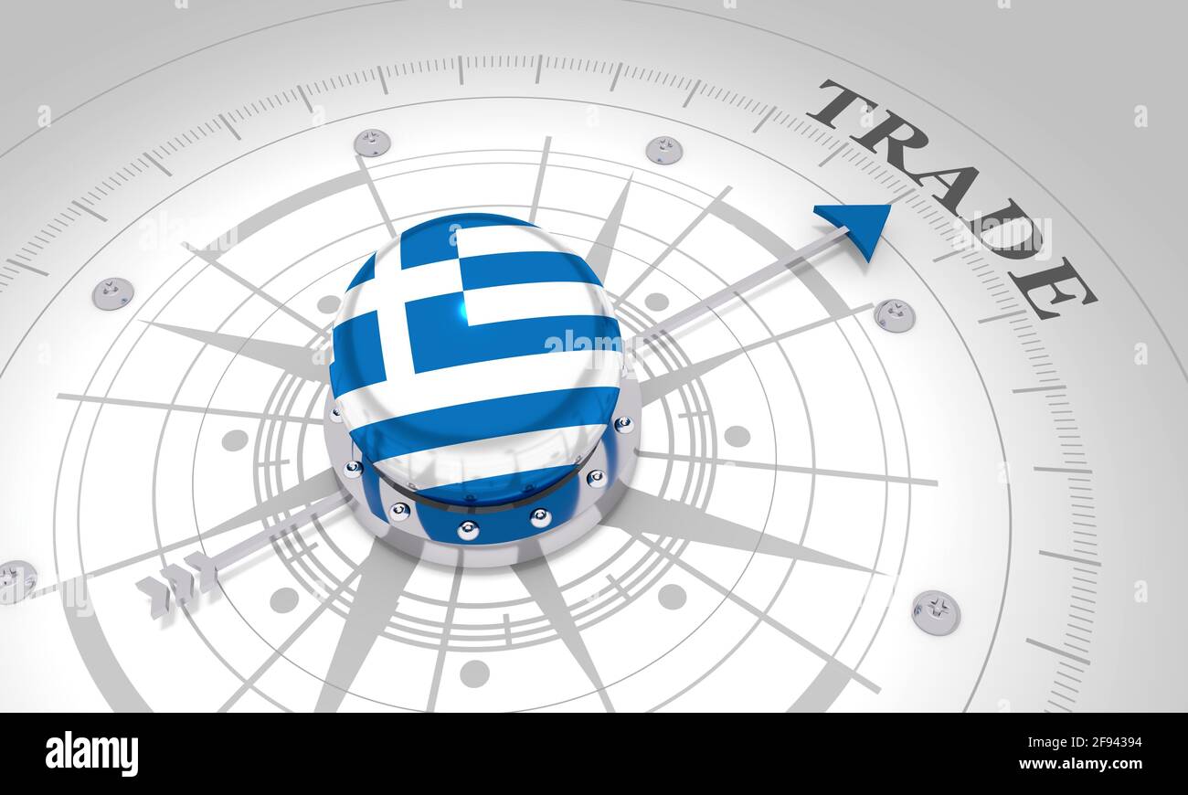 Business concept. Abstract compass points to the trade word. Flag of ...