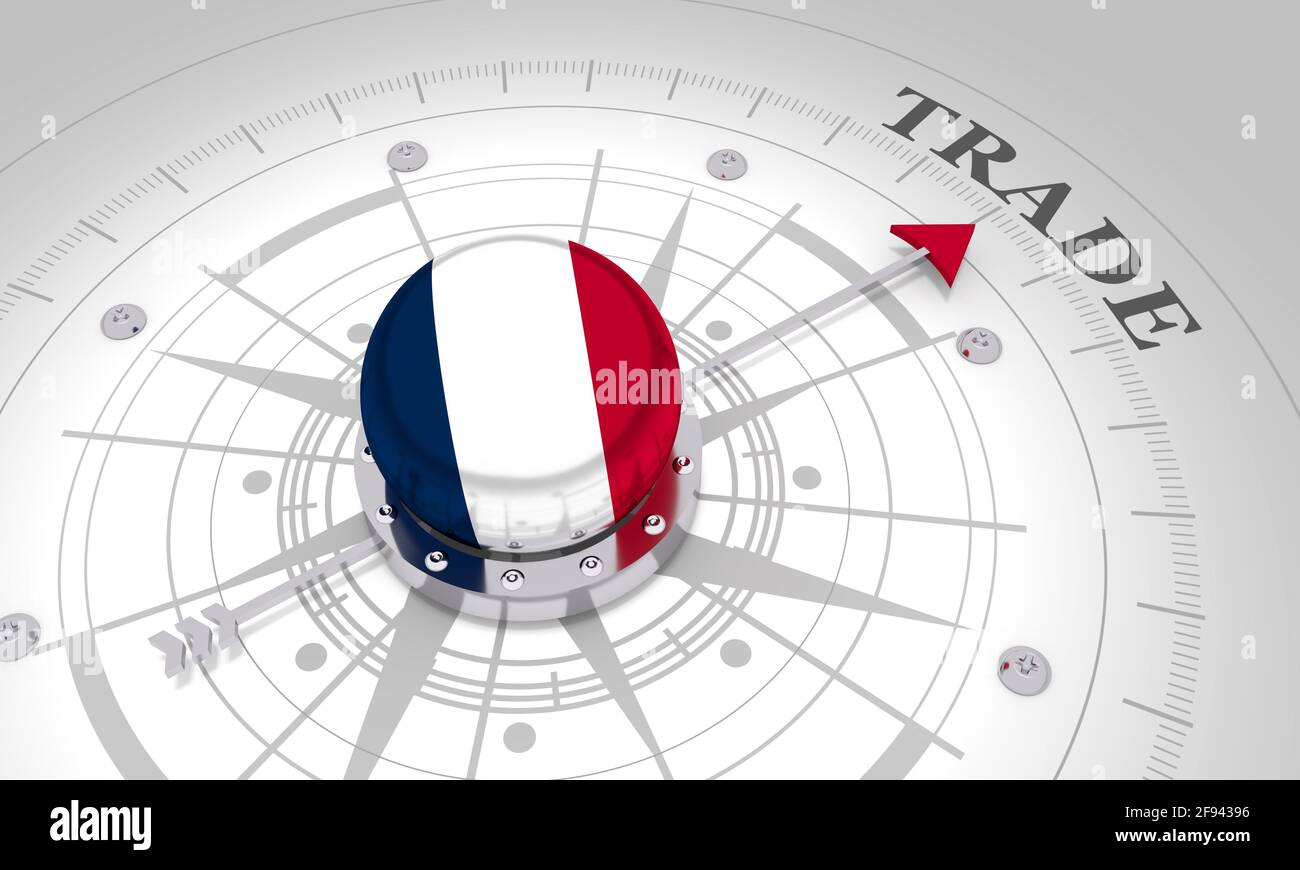 Business concept. Abstract compass points to the trade word. Flag of ...
