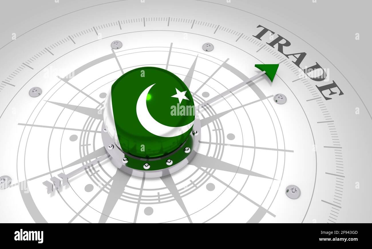 Business concept. Abstract compass points to the trade word. Flag of ...