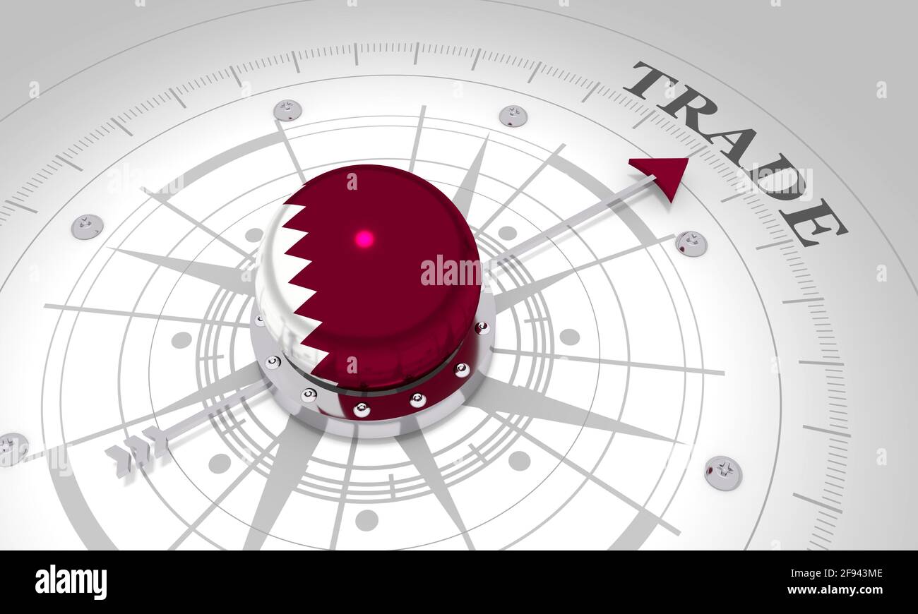 Business concept. Abstract compass points to the trade word. Flag of ...