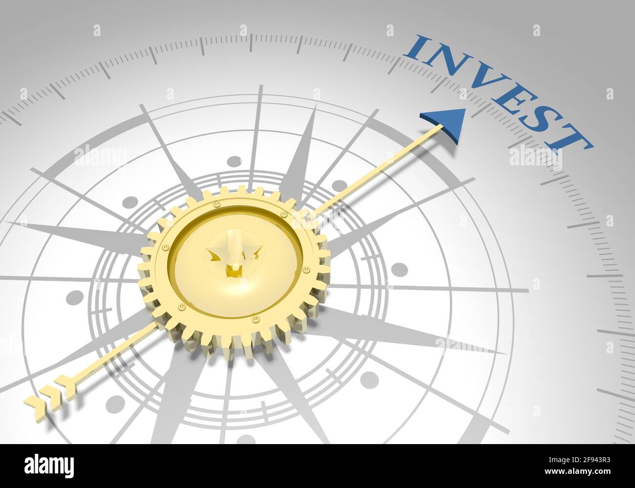 Business concept. Abstract compass points to the invest word. 3D ...