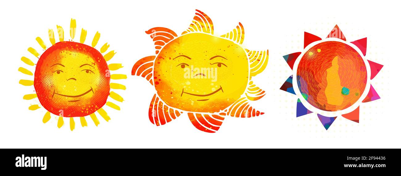 Symbol bright colorful sun set. T-shirt print. Mixed media. Vector ...