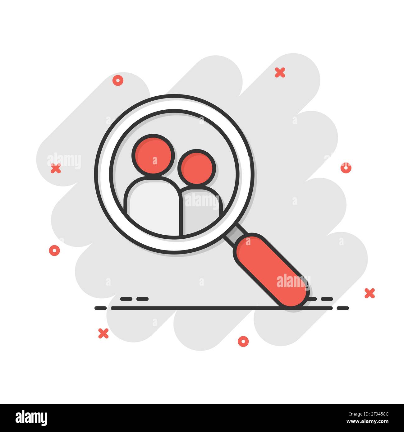 Search job vacancy icon in comic style. Loupe career vector cartoon ...