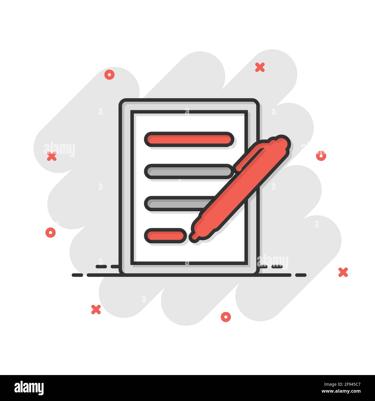 Document with pen icon in comic style. Notepad vector cartoon ...