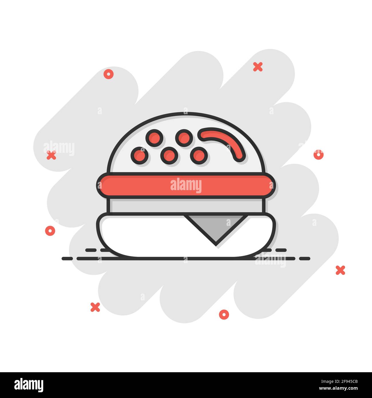 Burger sign icon in comic style. Hamburger vector cartoon illustration ...
