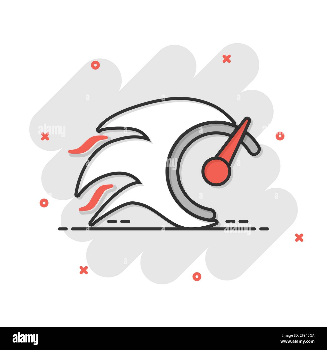 Flaming speedometer sign icon in comic style. Accelerate vector cartoon ...