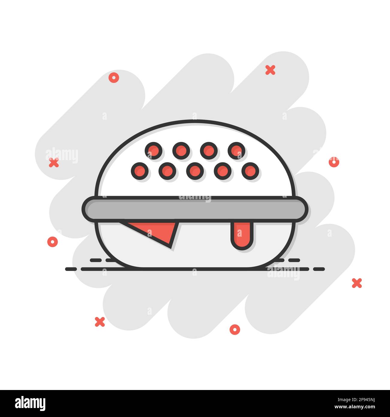 Burger sign icon in comic style. Hamburger vector cartoon illustration ...