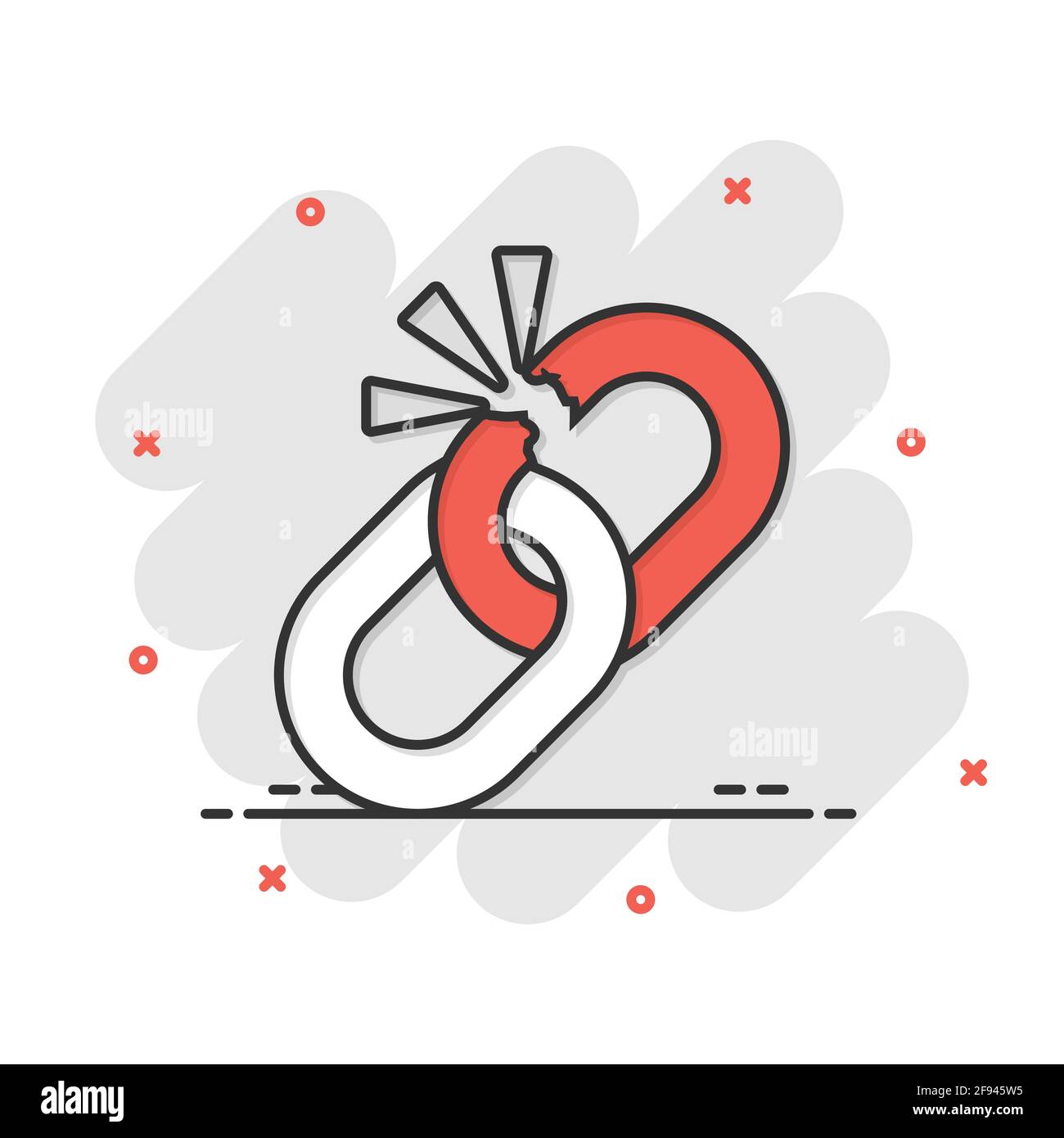 Broken chain sign icon in comic style. Disconnect link vector cartoon ...