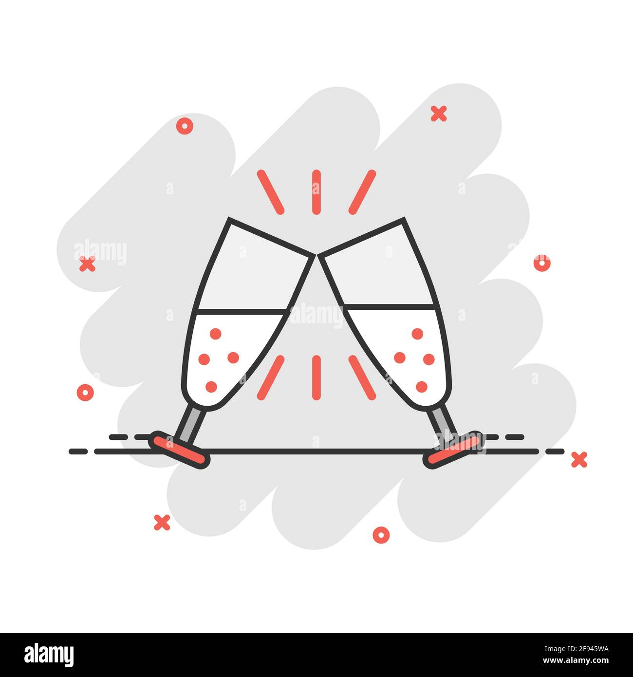 Champagne glass icon in comic style. Alcohol drink vector cartoon ...