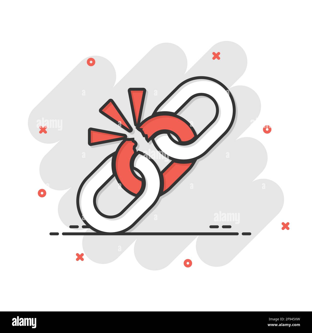 Broken chain sign icon in comic style. Disconnect link vector cartoon ...