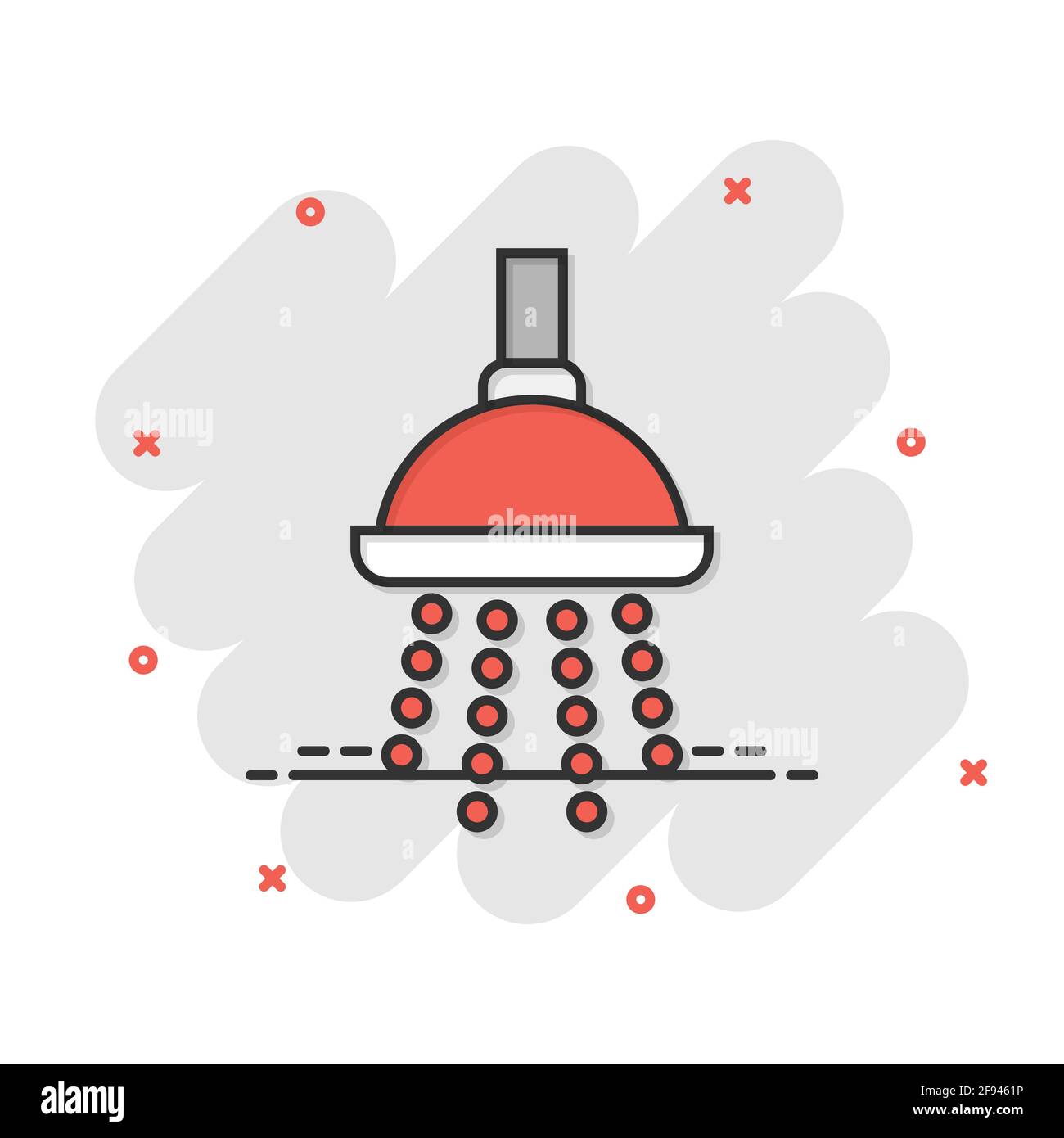 Shower sign icon in comic style. Bathroom water device vector cartoon ...